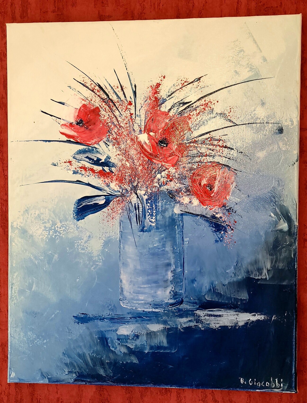 Peinture Fleurs rouges en vase