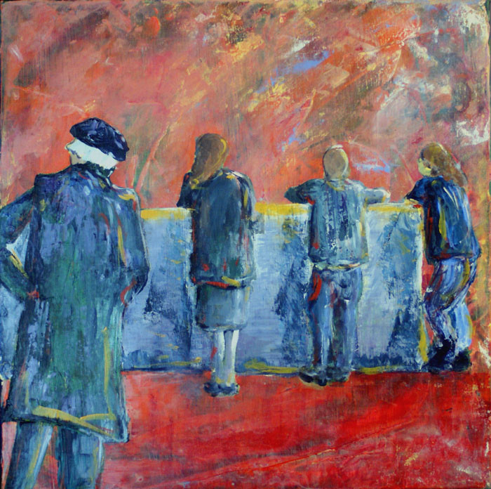 Peinture la famille Bondeau au pied du mur