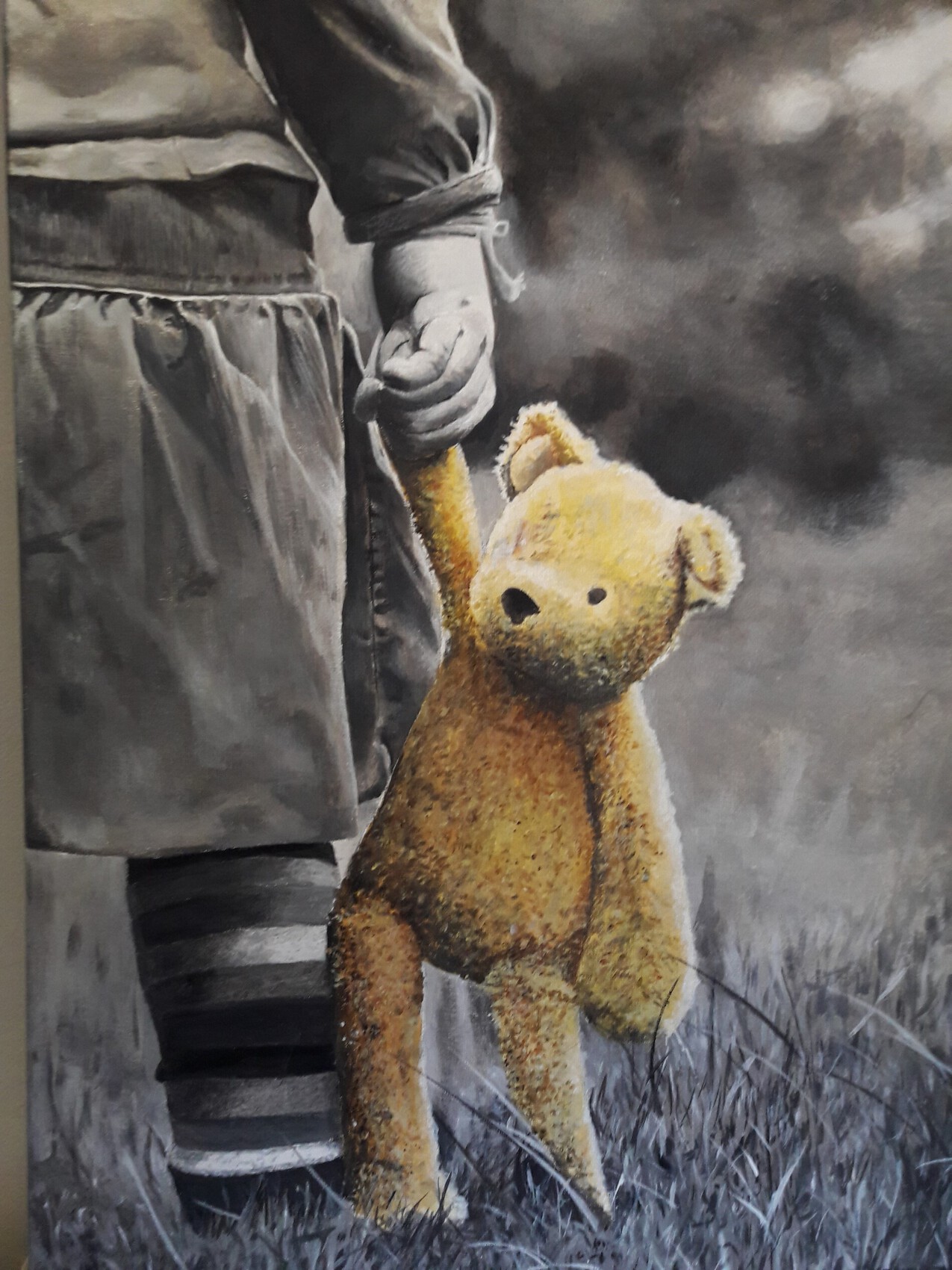 Peinture Petite fille tenant son nounours