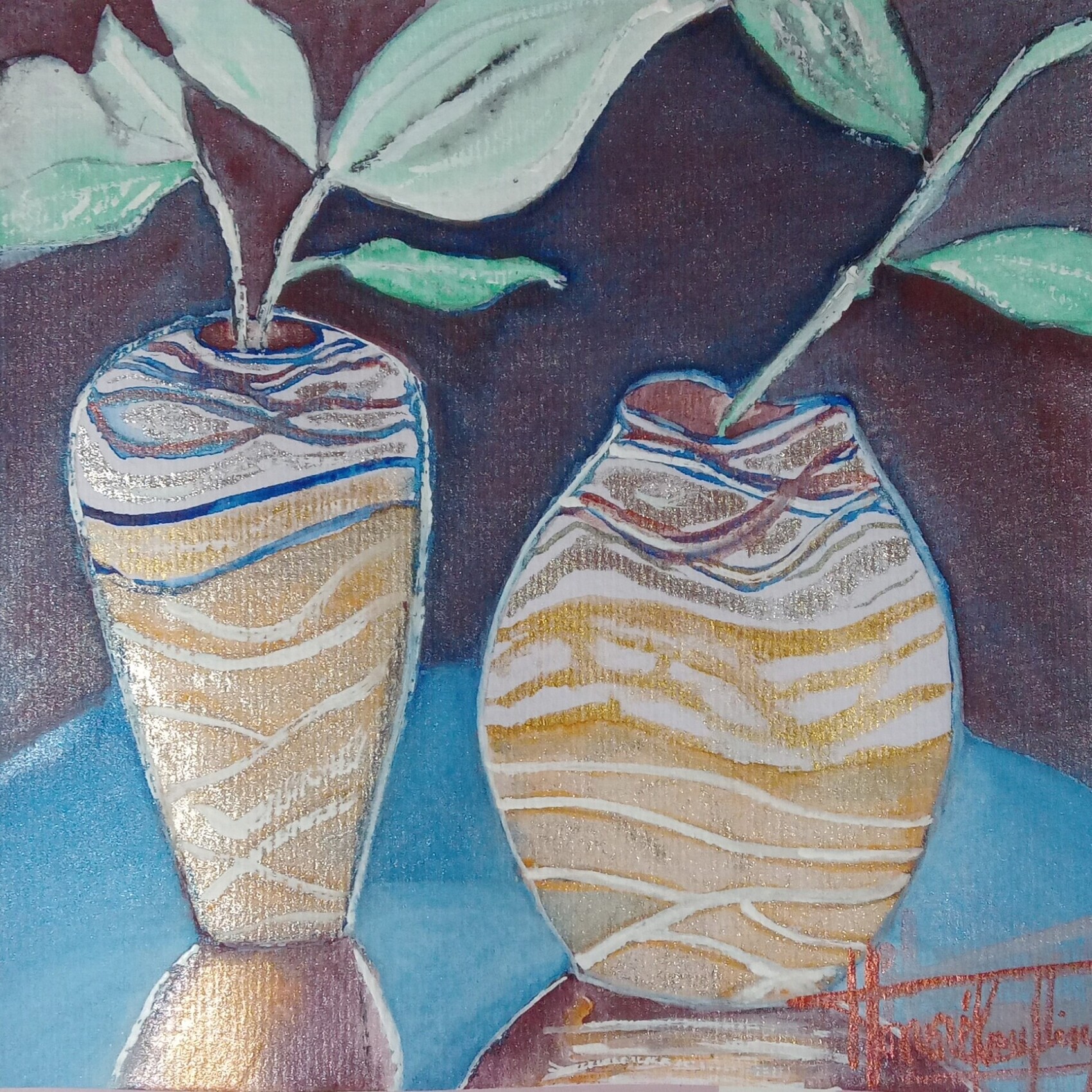 Peinture Hyperréalisme, vase sable