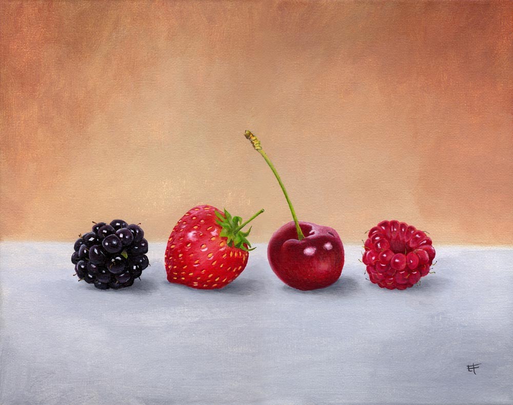 Peinture Quatre fruits rouges