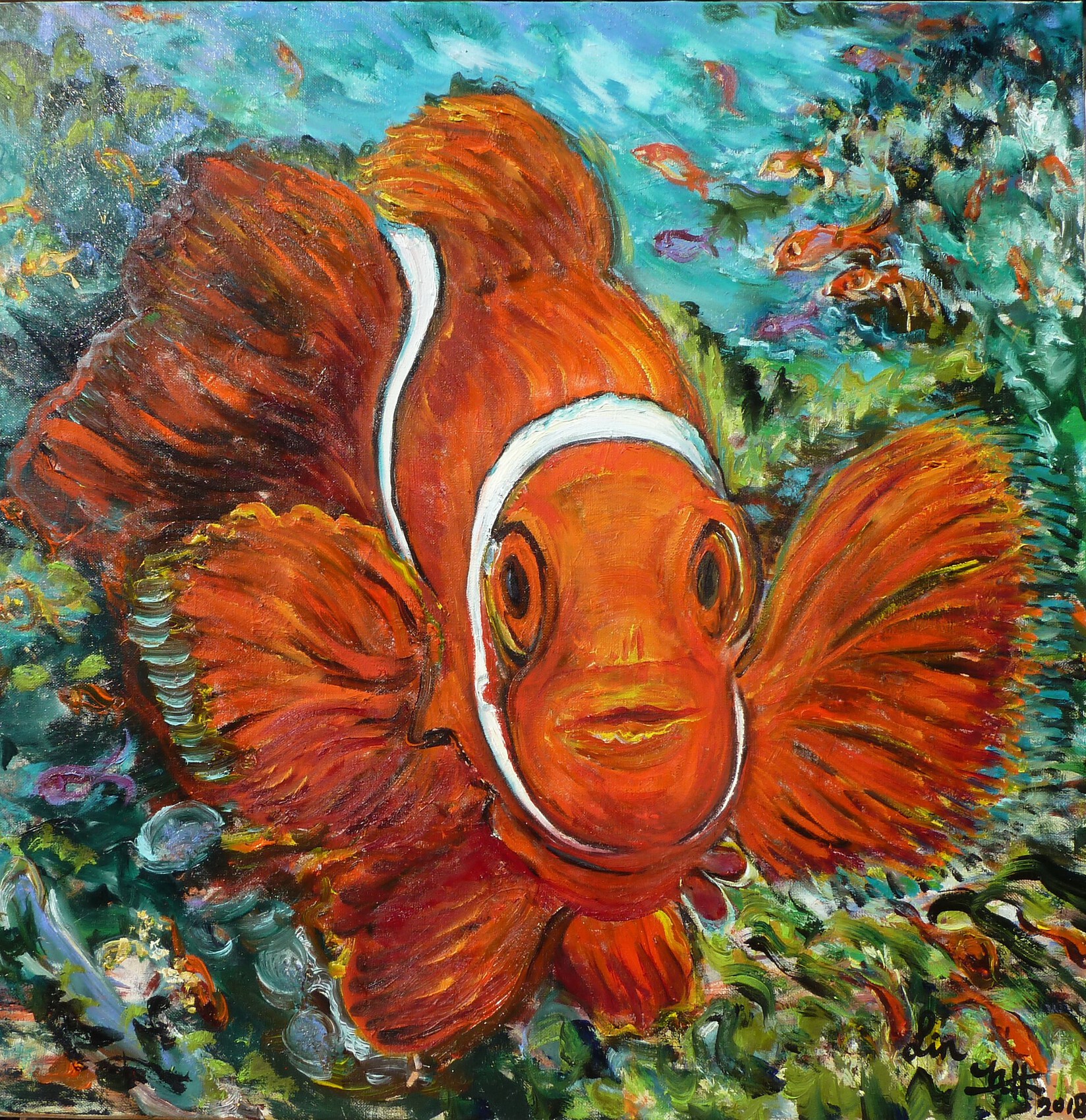 Peinture le sourire du poisson rouge