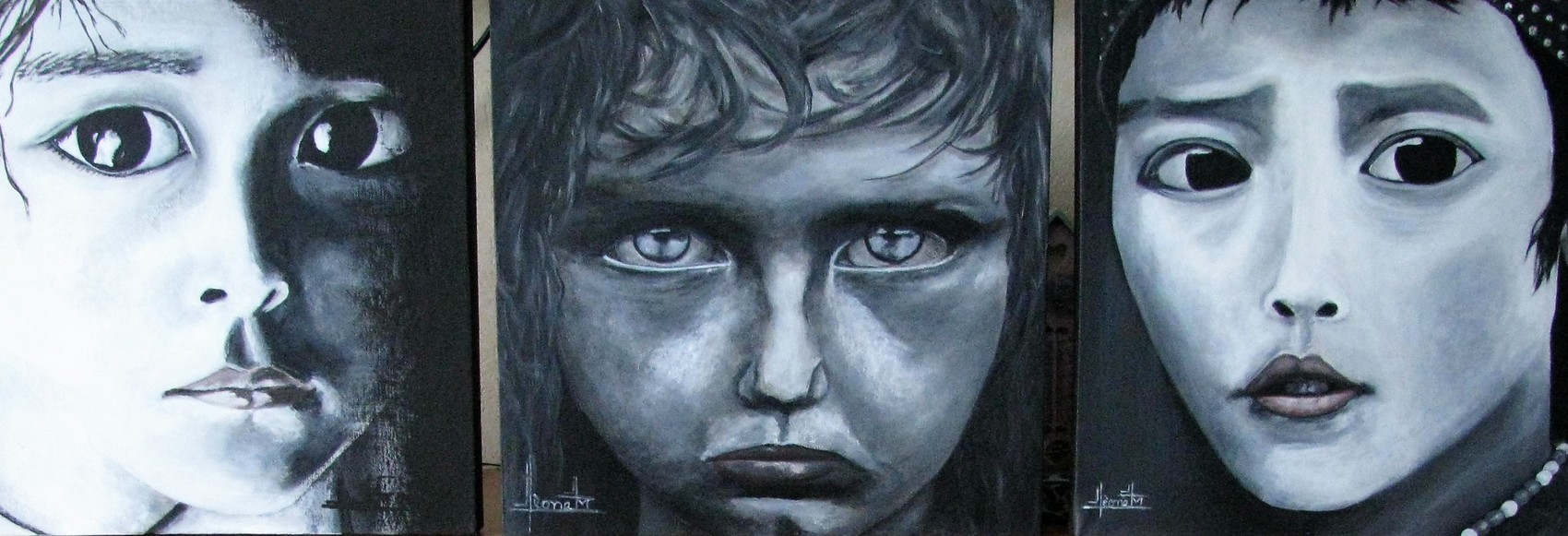 Peinture ESPRIT TRIPTYQUE " SERIE PORTRAIT D'ENFANT