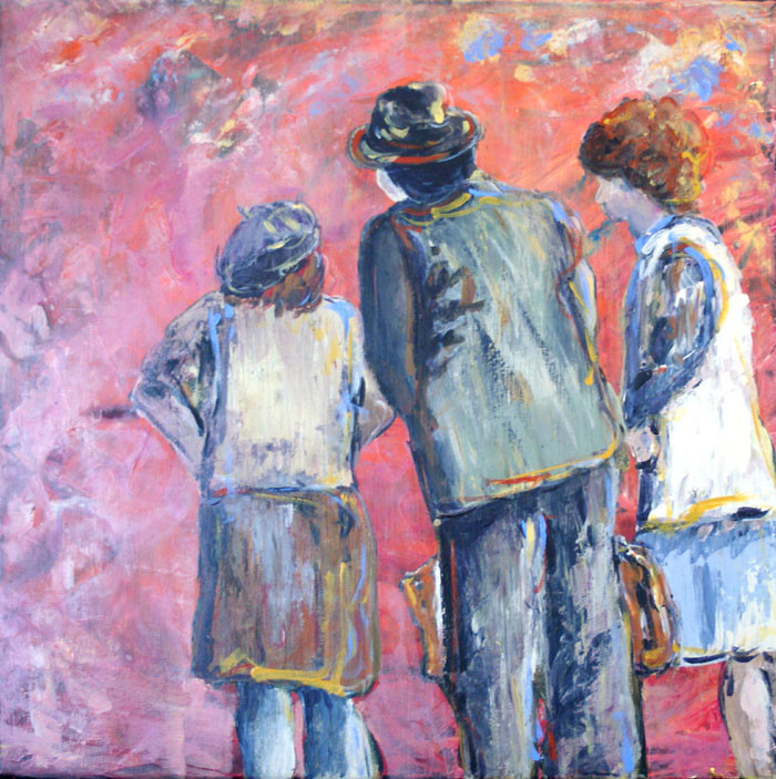 Peinture la famille Bondeau attend