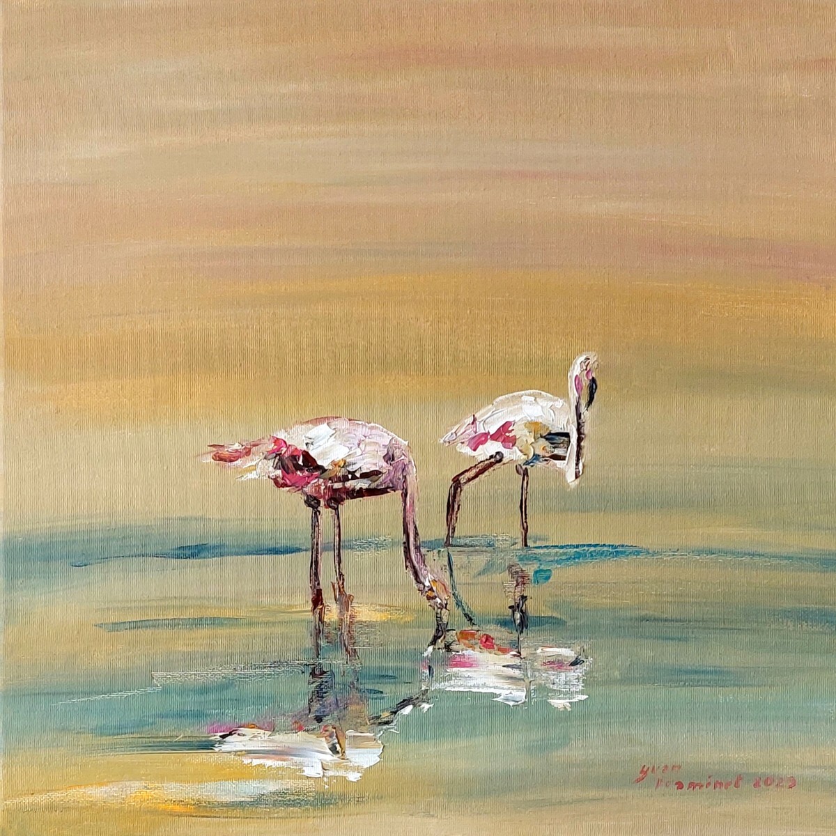 Peinture FLAMANTS ROSES