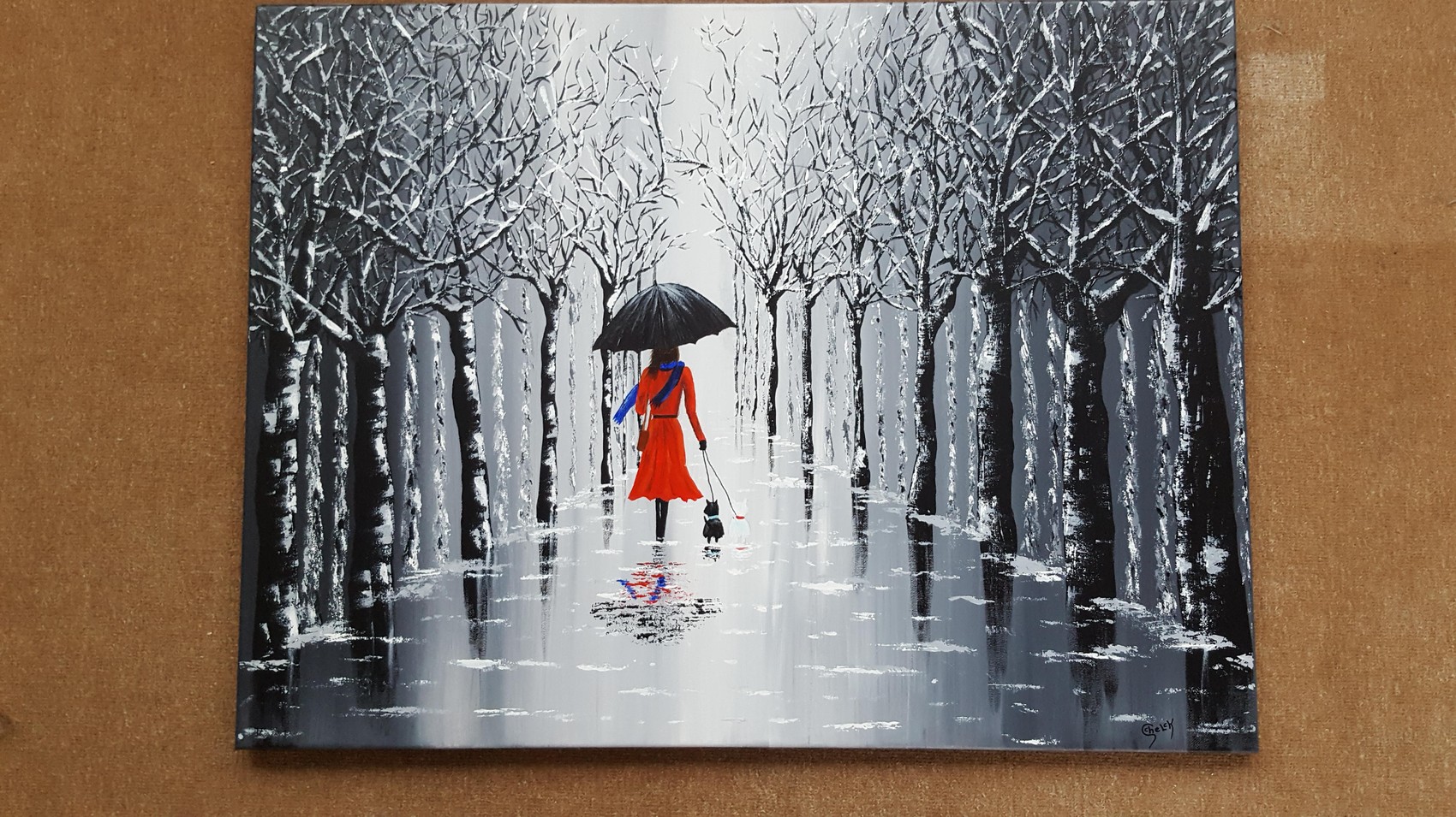 Peinture promenade en forêt