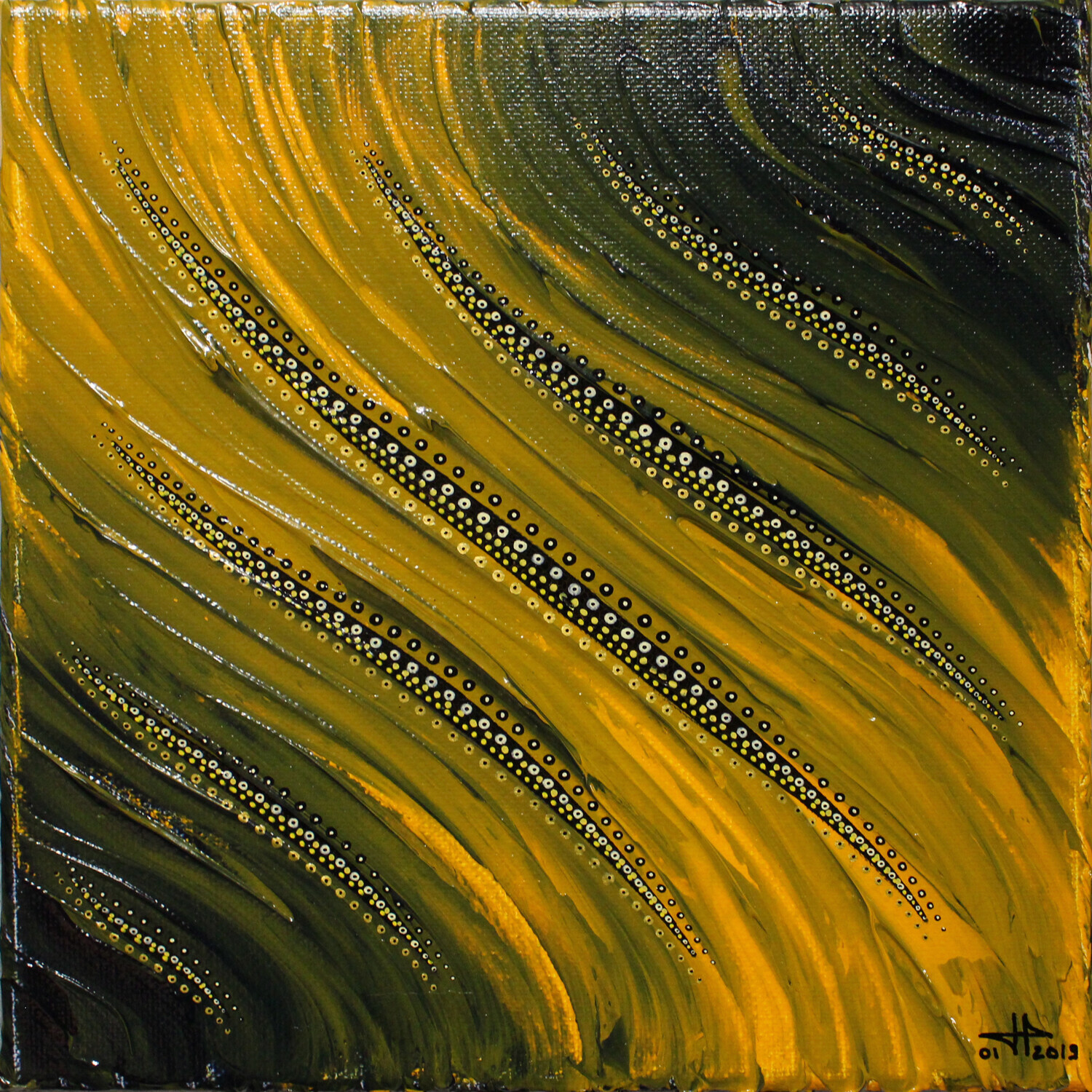 Peinture Tableau contemporain : Fluide jaune.
