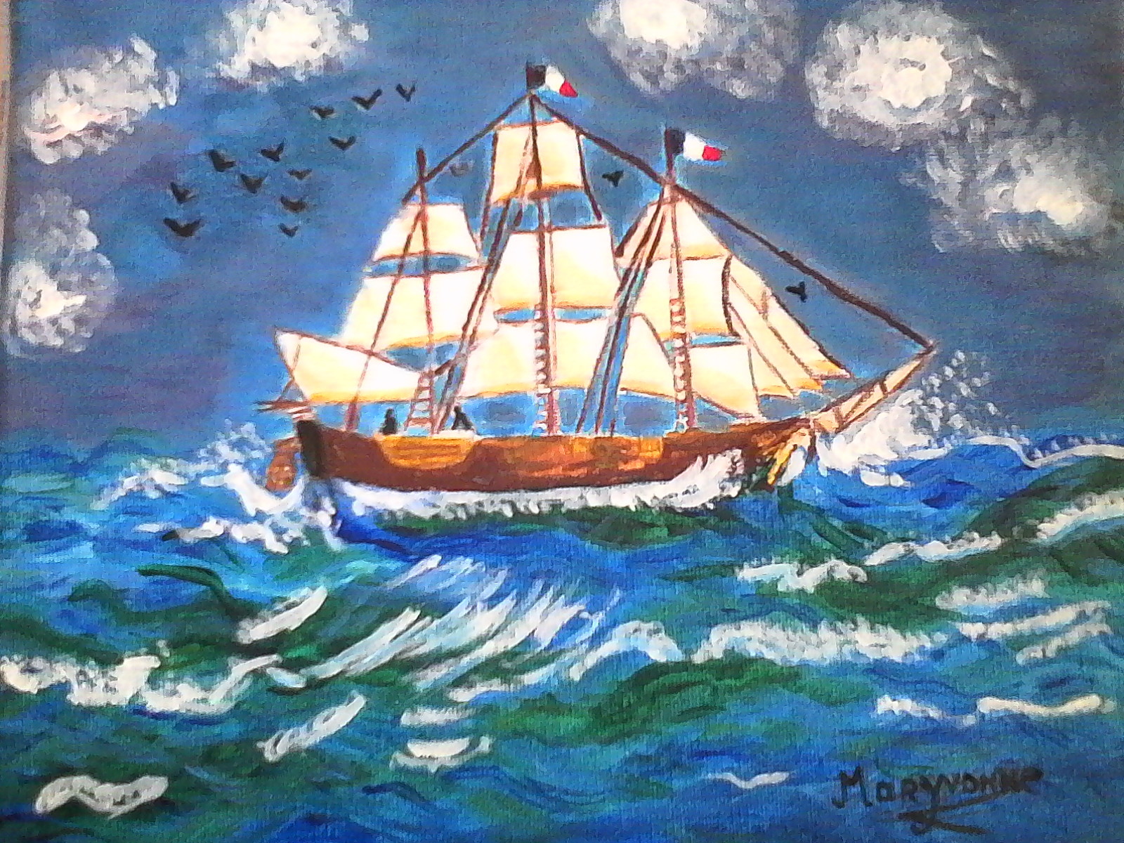 Peinture mon beau voilier sur mer agitée