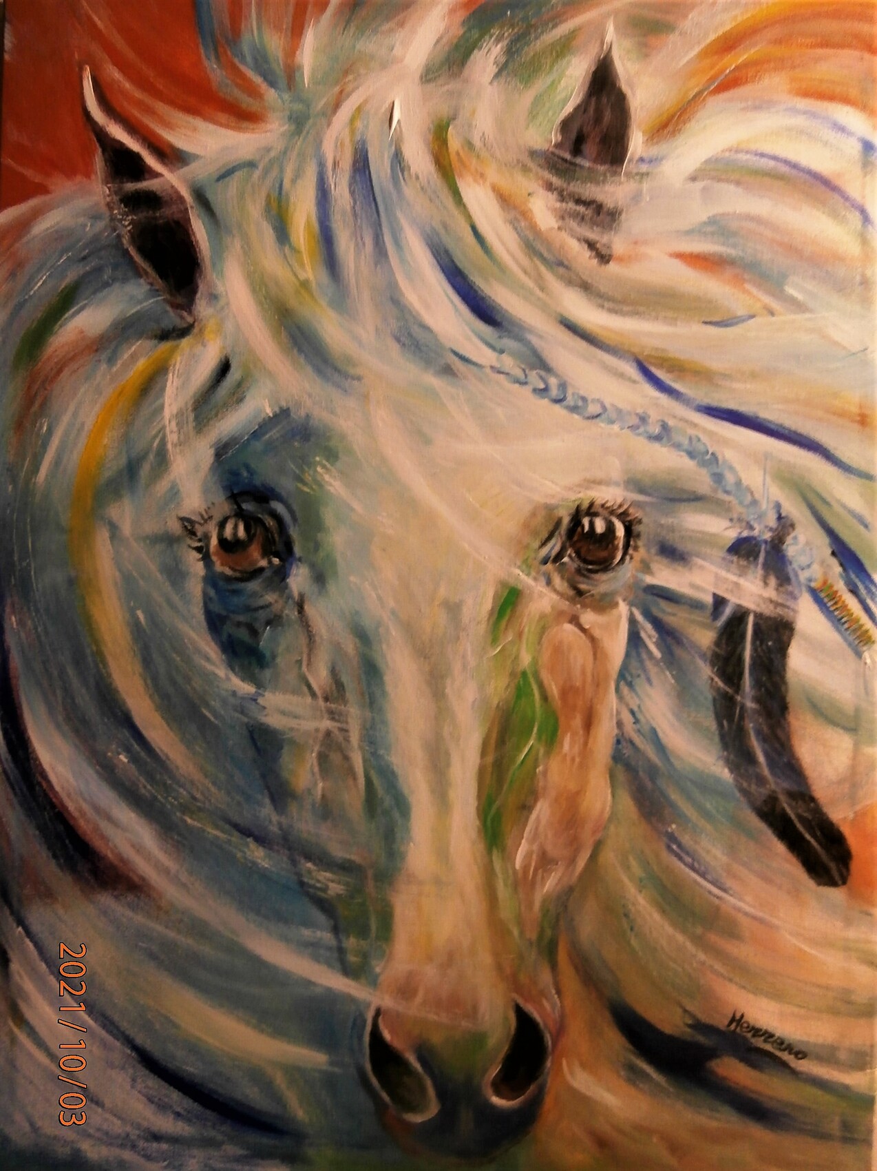 Peinture cheval avec mèche tressée