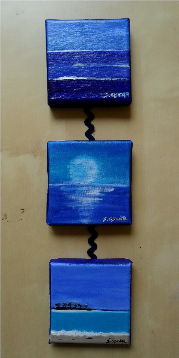 Peinture Tryptique bleu