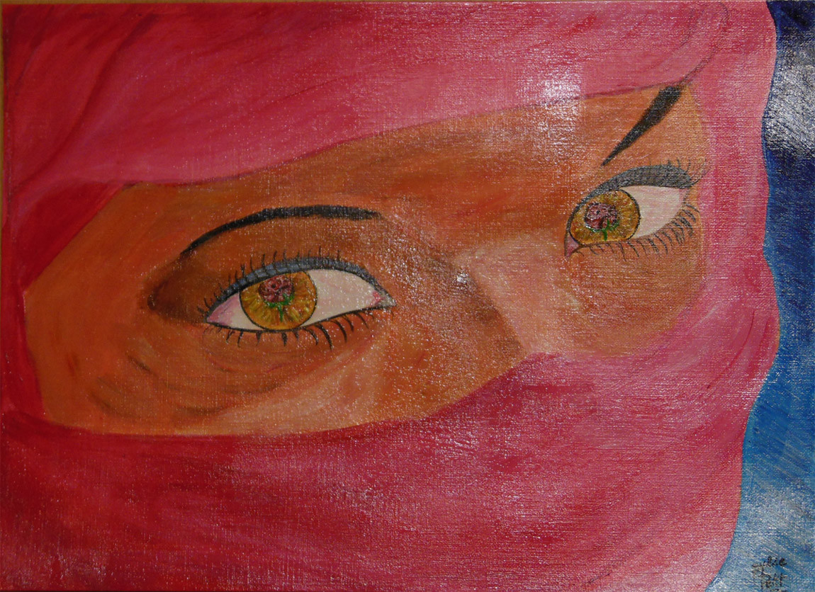 Peinture Reflet d'une rose dans les yeux d'une femme