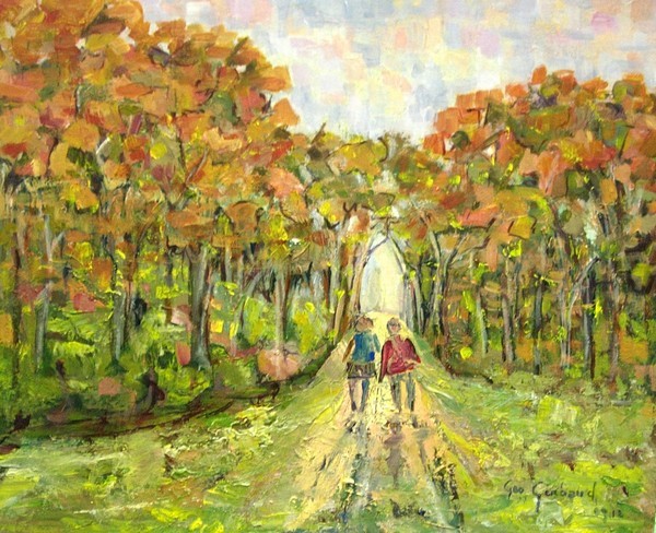 Peinture promenade en forêt