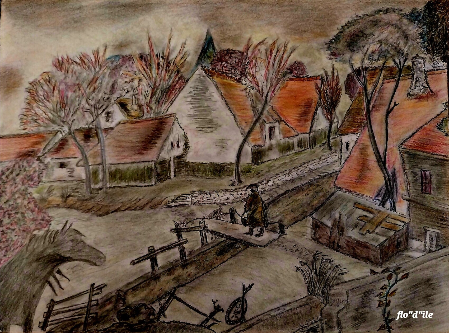 Dessin LES GACILLYS." LE PONT ROUGE"