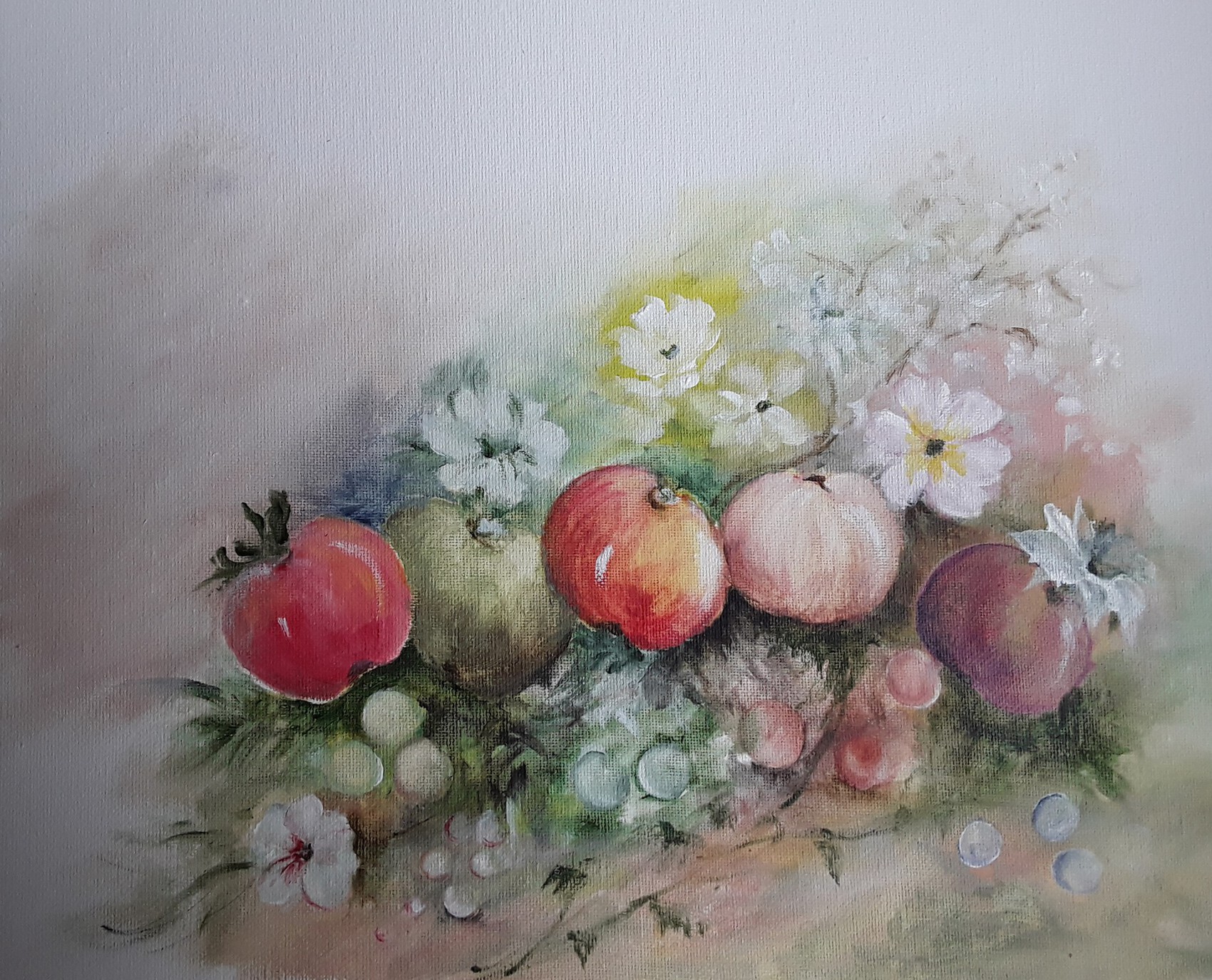 Peinture fruits et fleurs