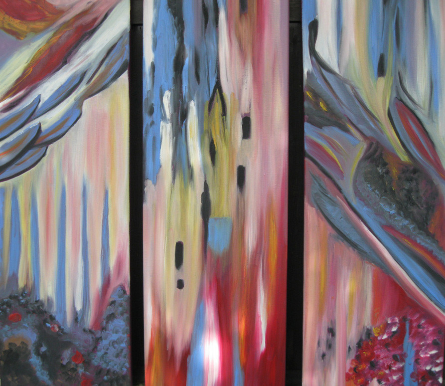 Peinture tryptique Rose et Bleu