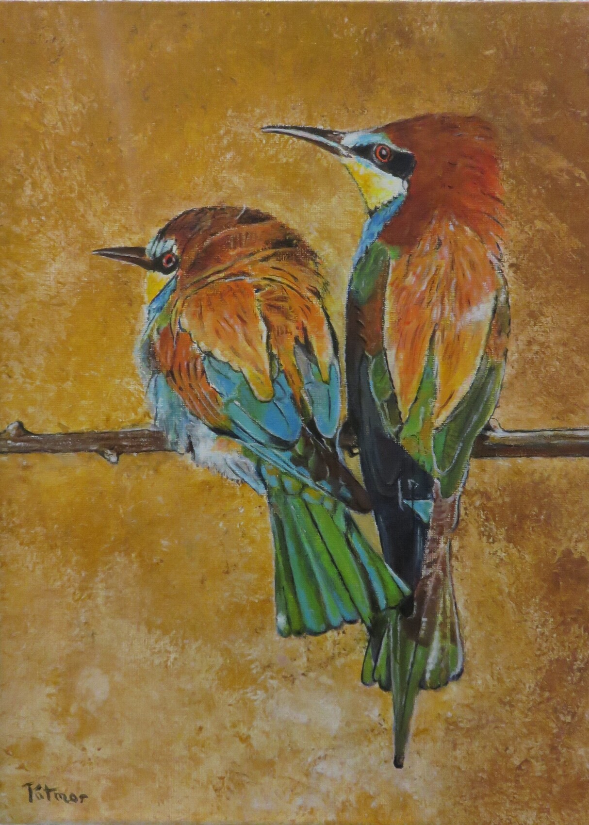 Peinture Deux oiseaux sur une branche