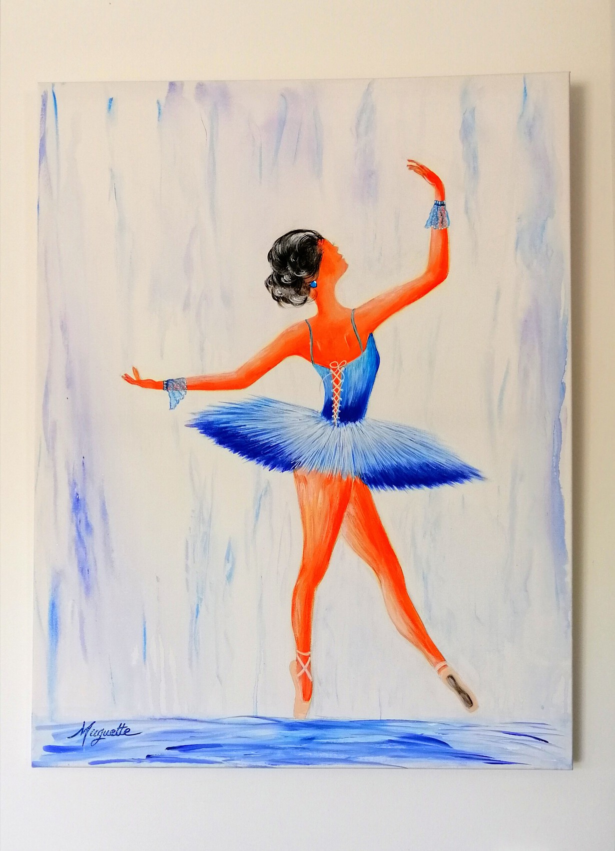 Peinture DANSEUSE AU TUTU ET MANCHETTES BLEUES