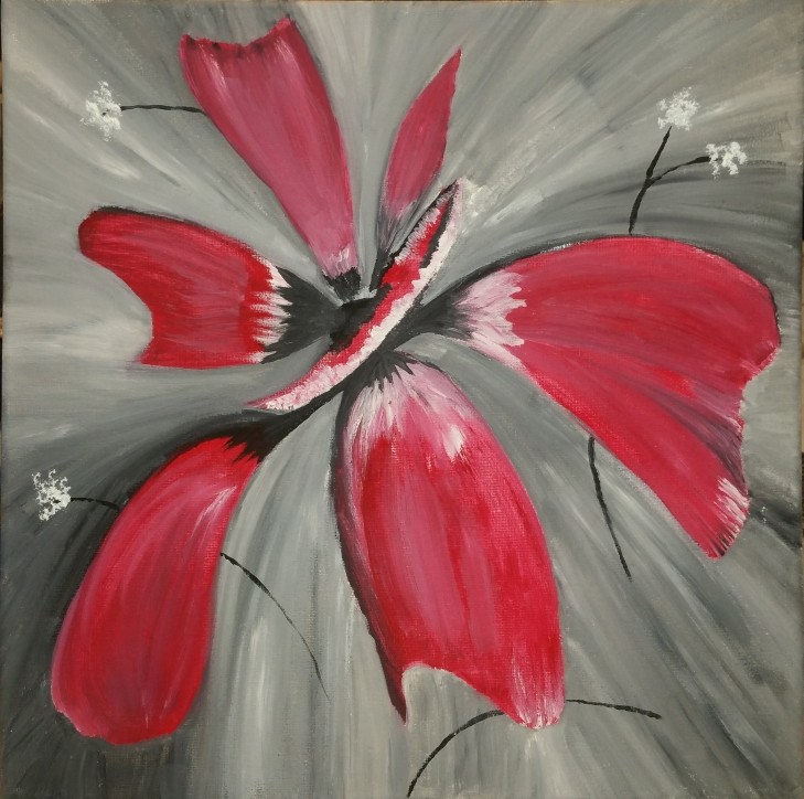 Peinture Fleur Rouge Solitaire