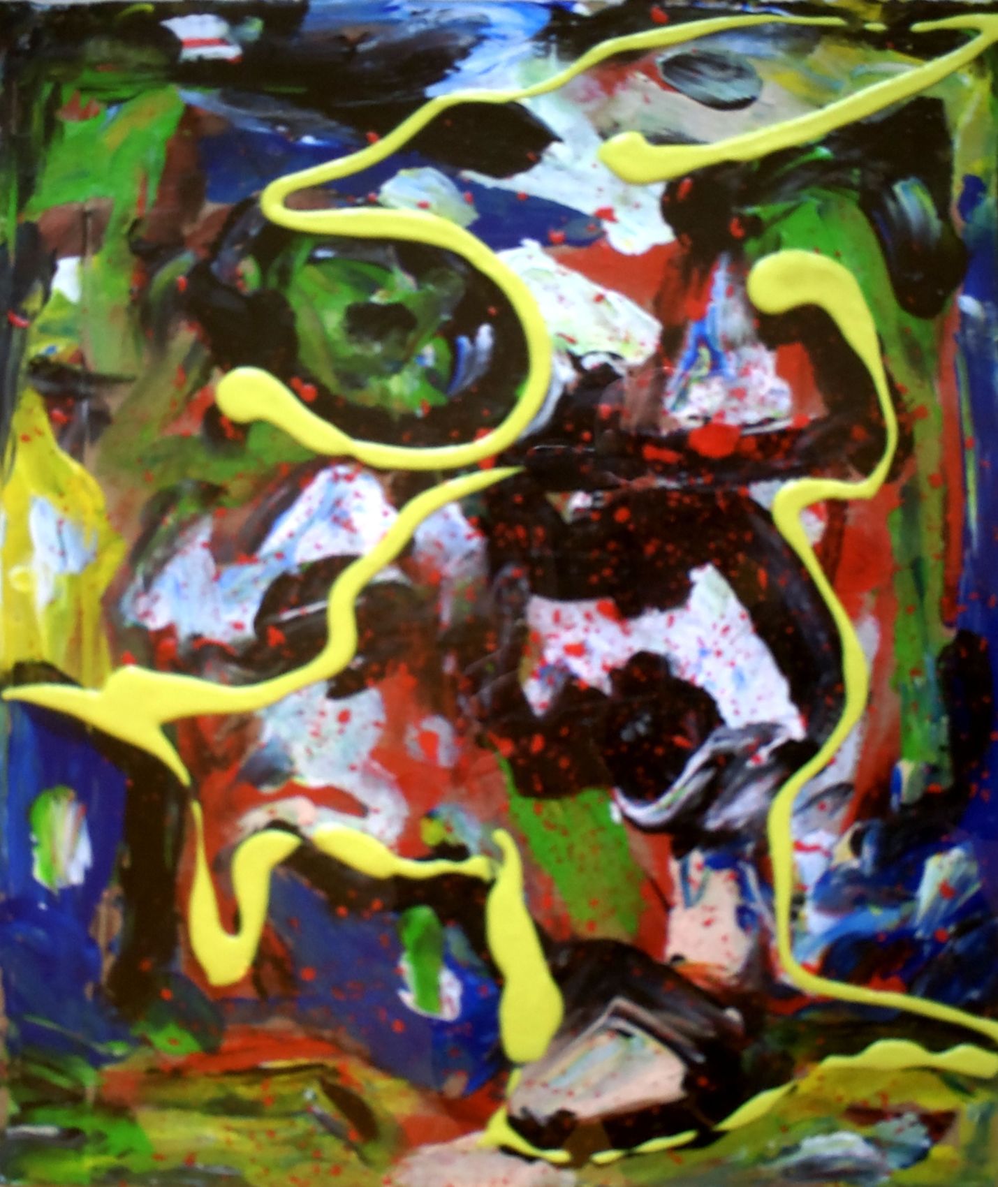 Peinture "Angry rabbit in abstract land"