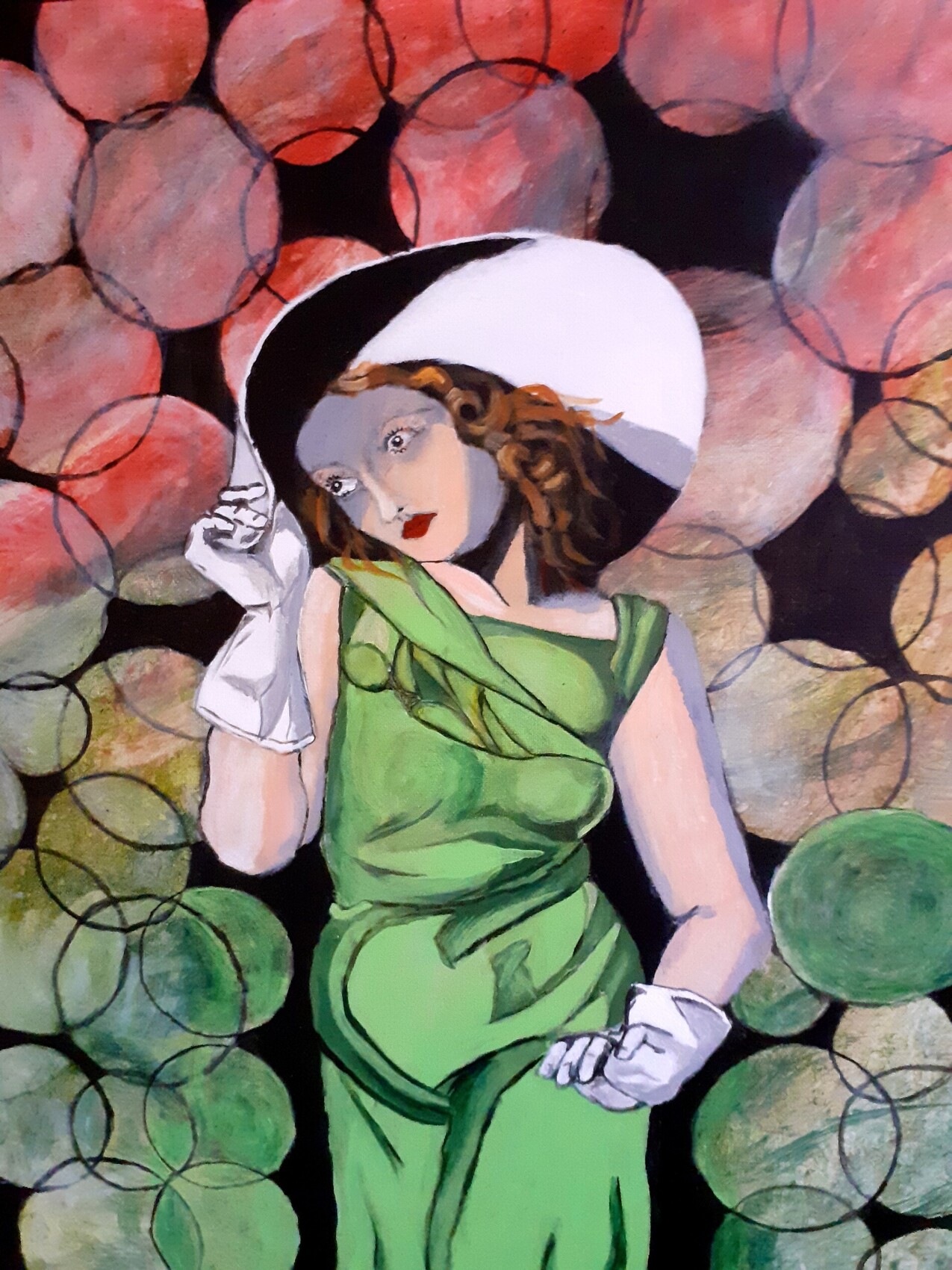 Peinture Jeune femme en vert