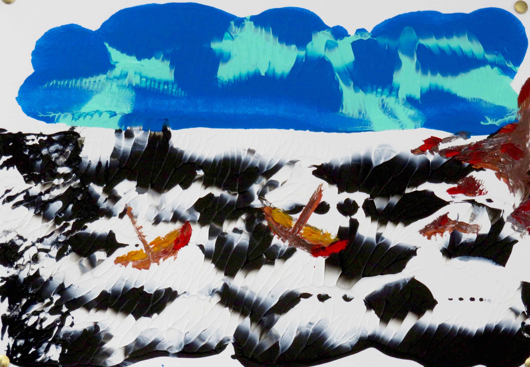 Peinture Mer démontée et rochers sanglants / Painting : stormy sea and ...