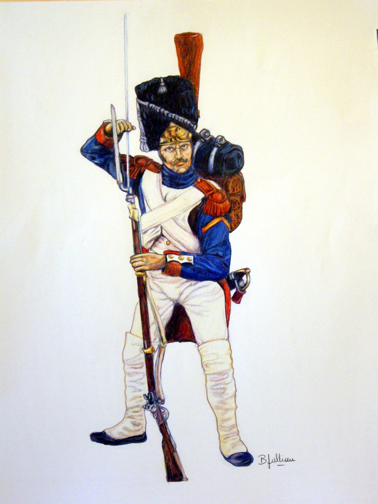 Dessin GROGNARD rechargeant 1er EMPIRE