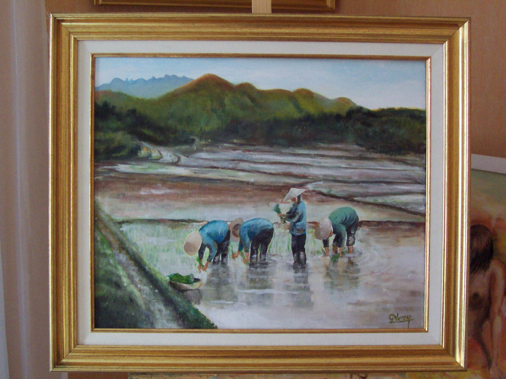 Peinture repiquage du riz au vietnam