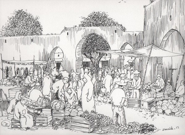 Peinture Souk au Maroc