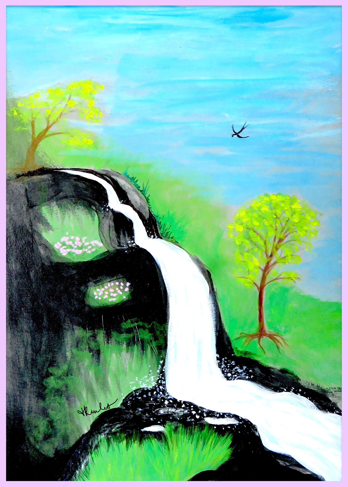 Peinture Petite cascade / Painting A small waterfall