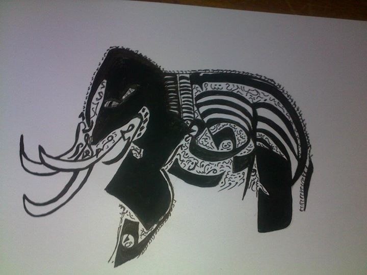 Peinture Éléphant calligraphie