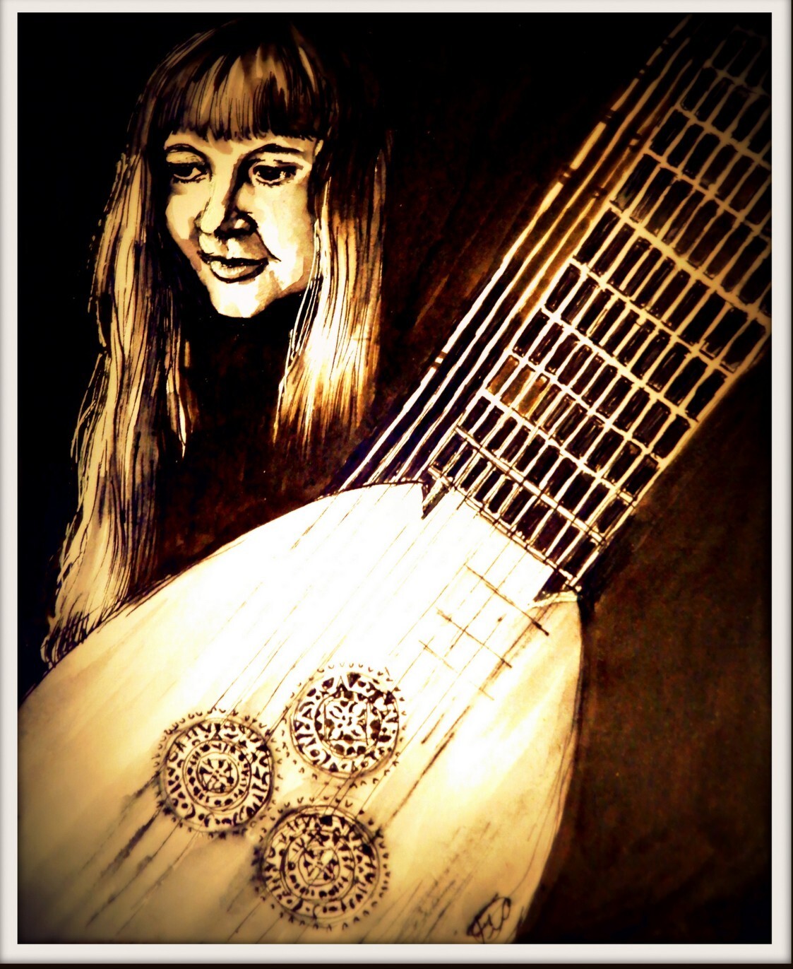 Dessin Christina au luth