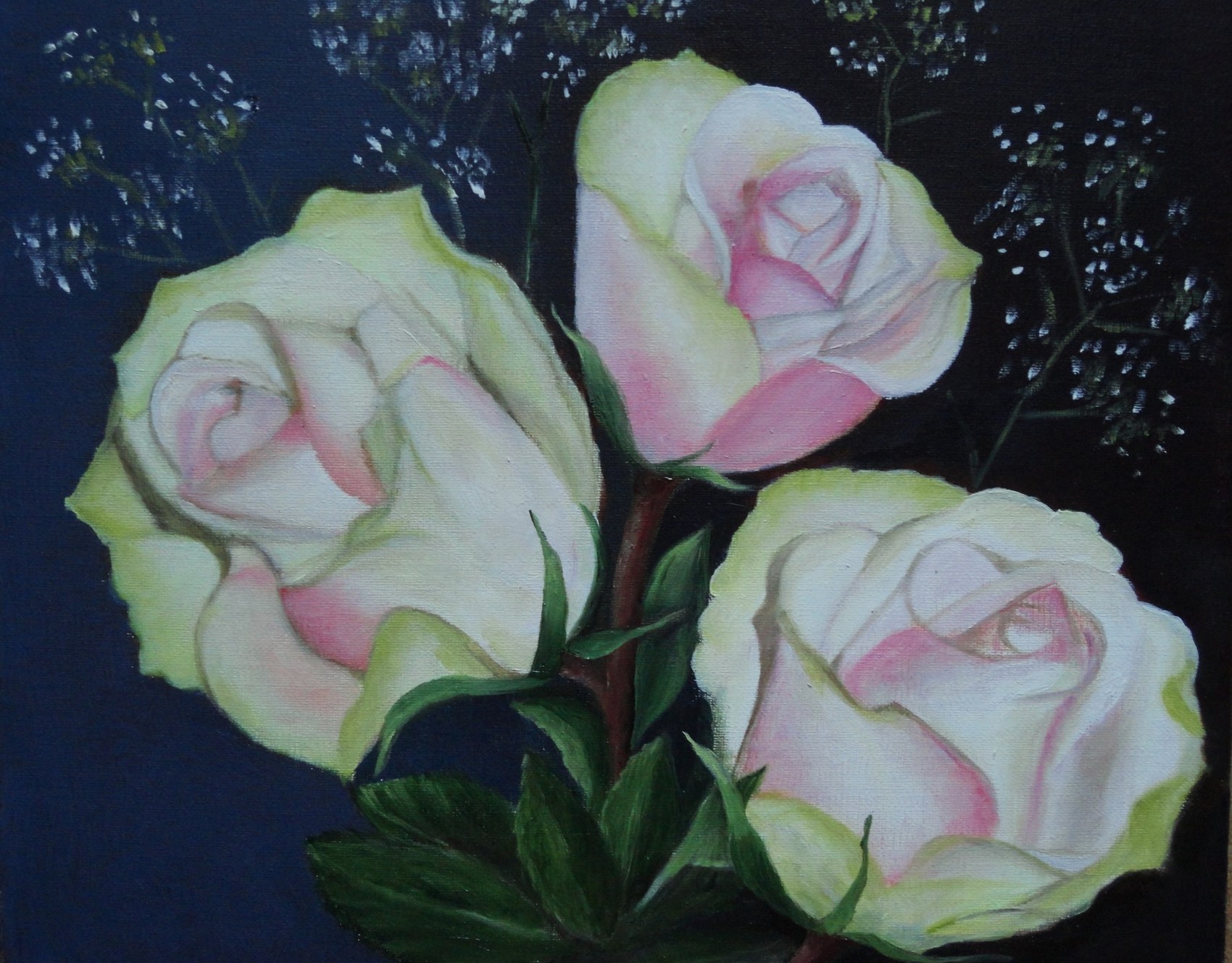 Peinture Bouquet de roses blanches